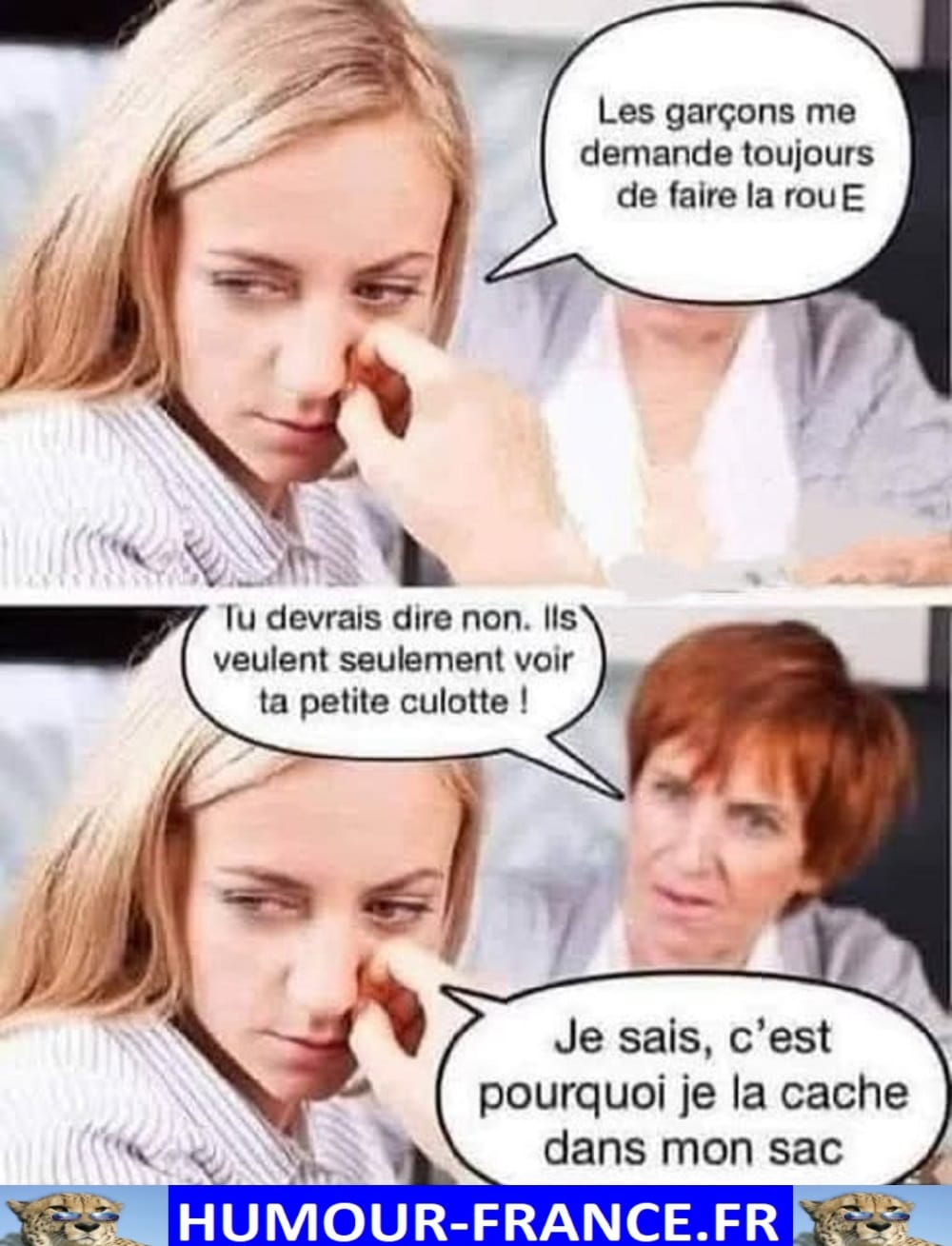 Les garçons me demandent toujours de faire la roue. - Humour-France.fr